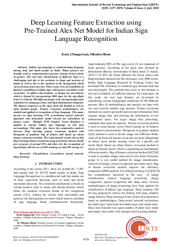(PDF) Deep Learning Feature Extraction using Pre-Trained Alex Net Model ...