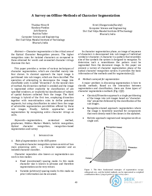 (PDF) A Survey on Offline-Methods of Character Segmentation