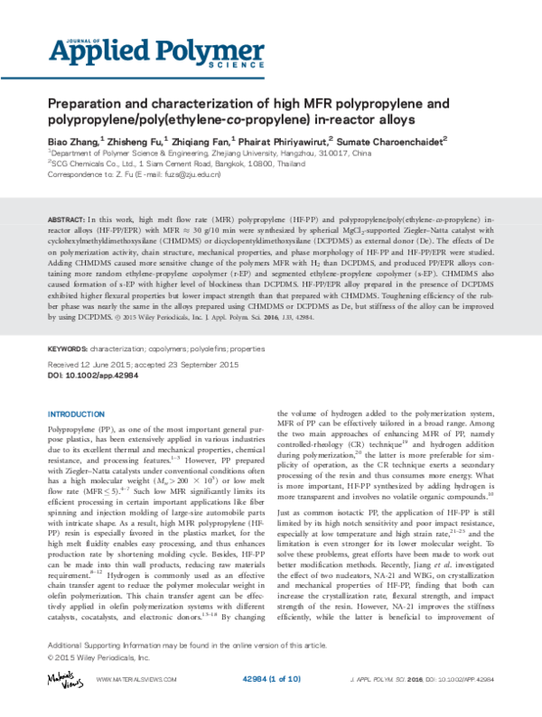 (PDF) Preparation and characterization of high MFR polypropylene and ...