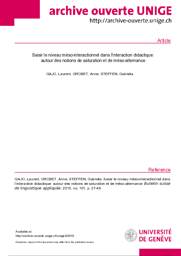(PDF) Saisir le niveau méso-interactionnel dans l'interaction ...