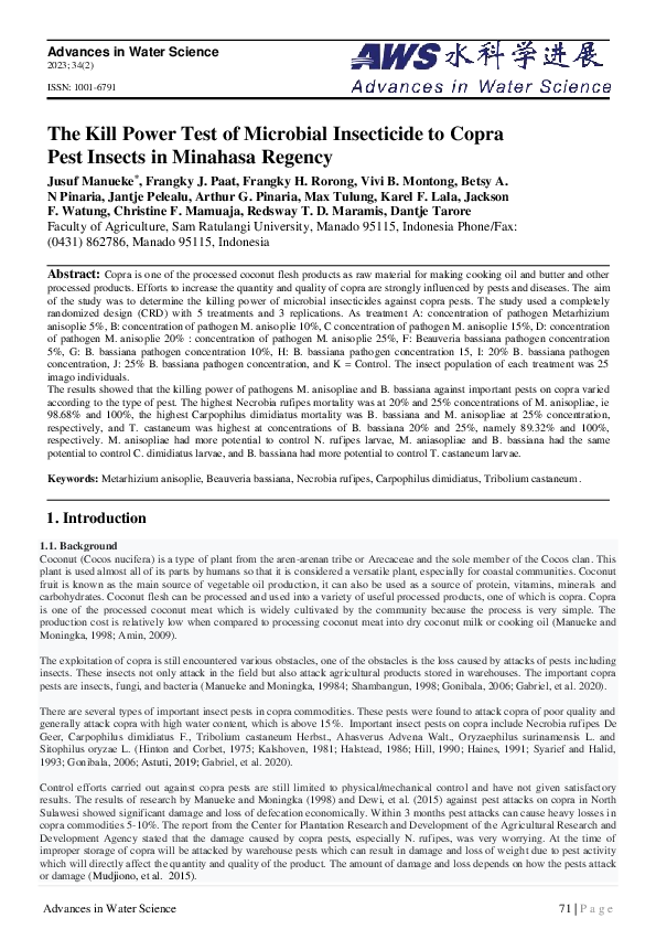 (PDF) The Kill Power Test of Microbial Insecticide to Copra Pest ...