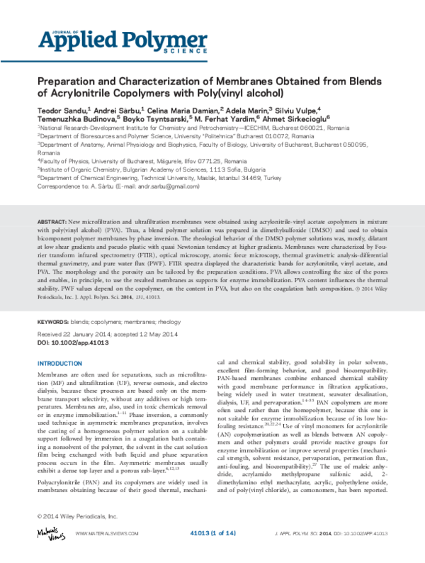 (PDF) Preparation and Characterization of Membranes Formed by ...