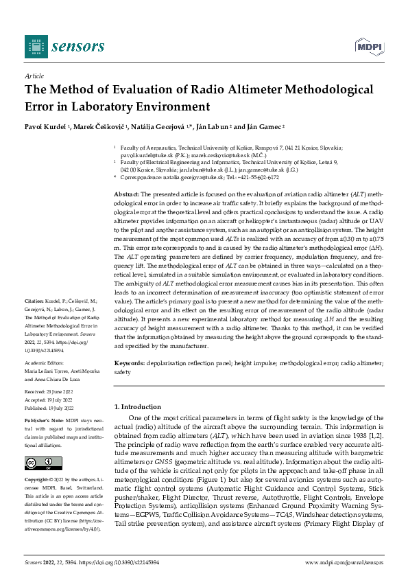 (PDF) The Method of Evaluation of Radio Altimeter Methodological Error ...