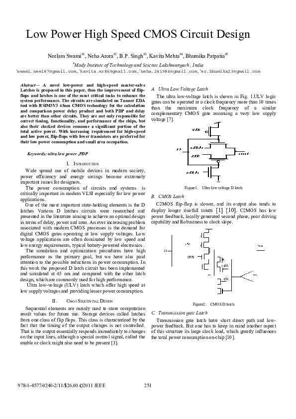 Pdf Low Power High Speed Cmos Circuit Design