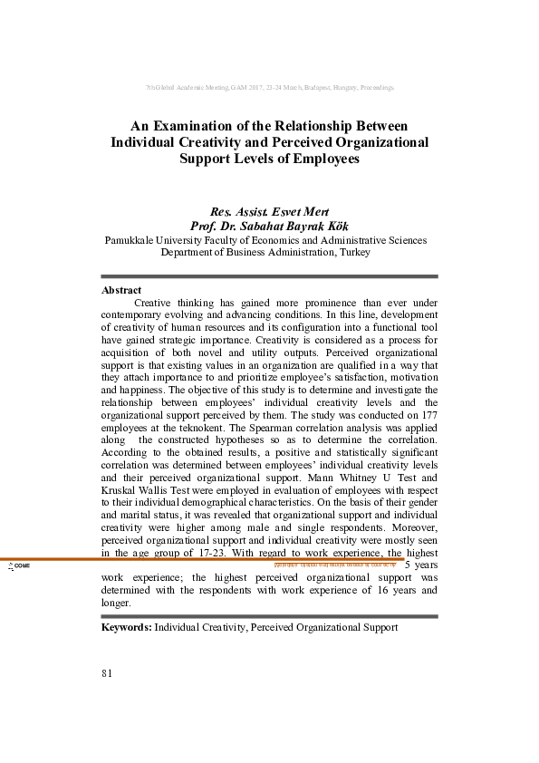 (PDF) An examination of the relationship between ındividual creativity and perceived ...