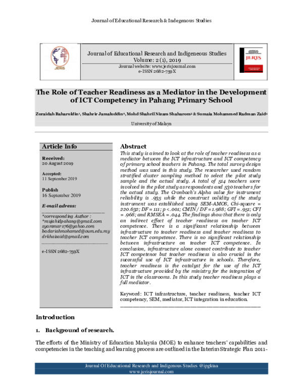 (PDF) The Role of Teacher Readiness as a Mediator in the Development of ...