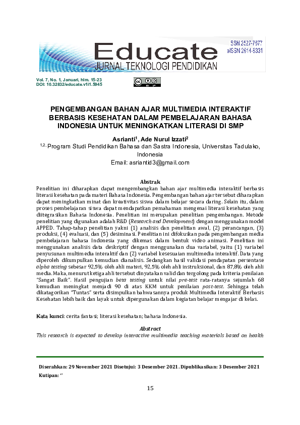 (PDF) Pengembangan Bahan Ajar Multimedia Interaktif Berbasis Kesehatan dalam Pembelajaran Bahasa ...