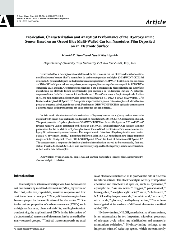 (PDF) Fabrication, characterization and analytical performance of the hydroxylamine sensor based ...