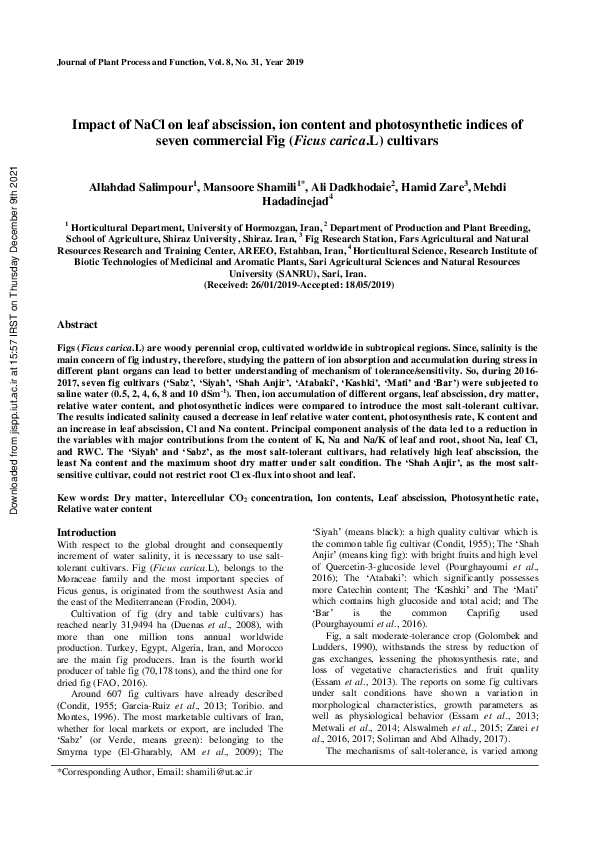(PDF) Impact of NaCl on leaf abscission, ion content and photosynthetic ...