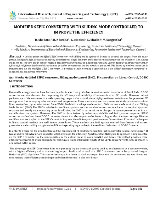 (PDF) MODIFIED SEPIC CONVERTER WITH SLIDING MODE CONTROLLER TO IMPROVE THE EFFICIENCY