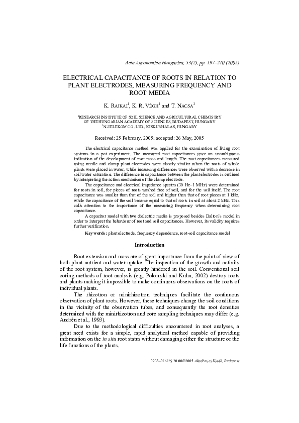 (PDF) Electrical capacitance of roots in relation to plant electrodes ...