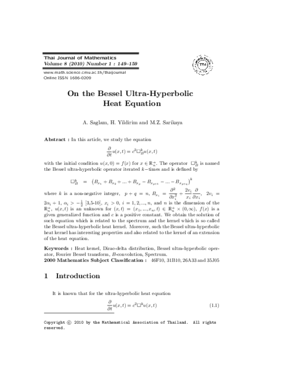 (PDF) On the Bessel Ultra-Hyperbolic Heat Equation