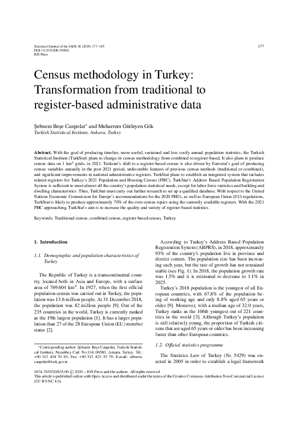 (PDF) Census methodology in Turkey: Transformation from traditional to ...