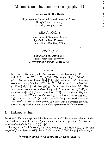 (PDF) Minus k-subdomination in graphs III