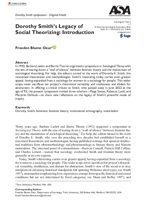 (PDF) Dorothy Smith's Legacy of Social Theorizing: Introduction