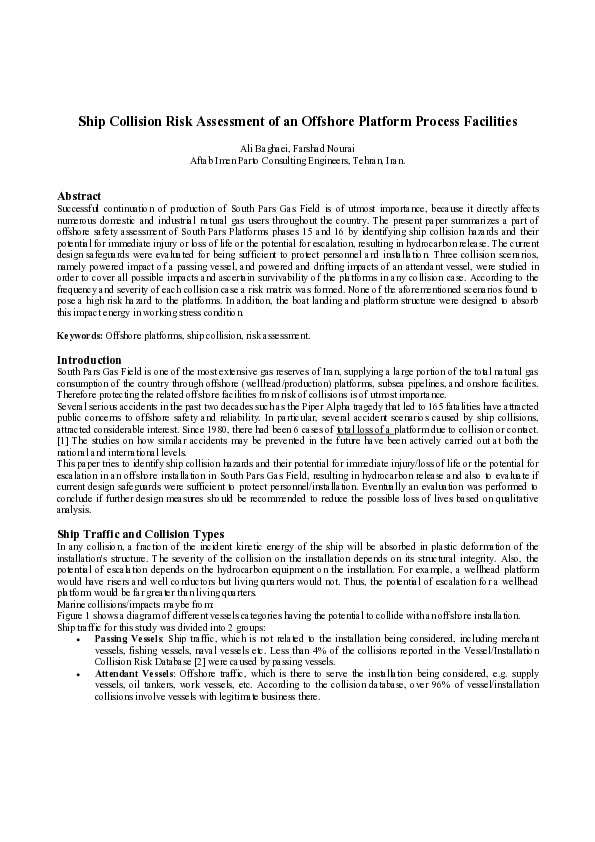 Pdf Ship Collision Risk Assessment Of An Offshore Platform Process Facilities