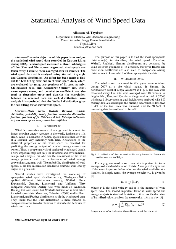 (PDF) Statistical Analysis of Wind Speed Data