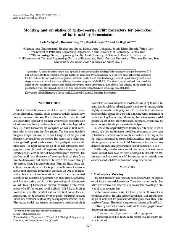 (PDF) Modeling and simulation of tanks-in-series airlift bioreactors for production of lactic ...