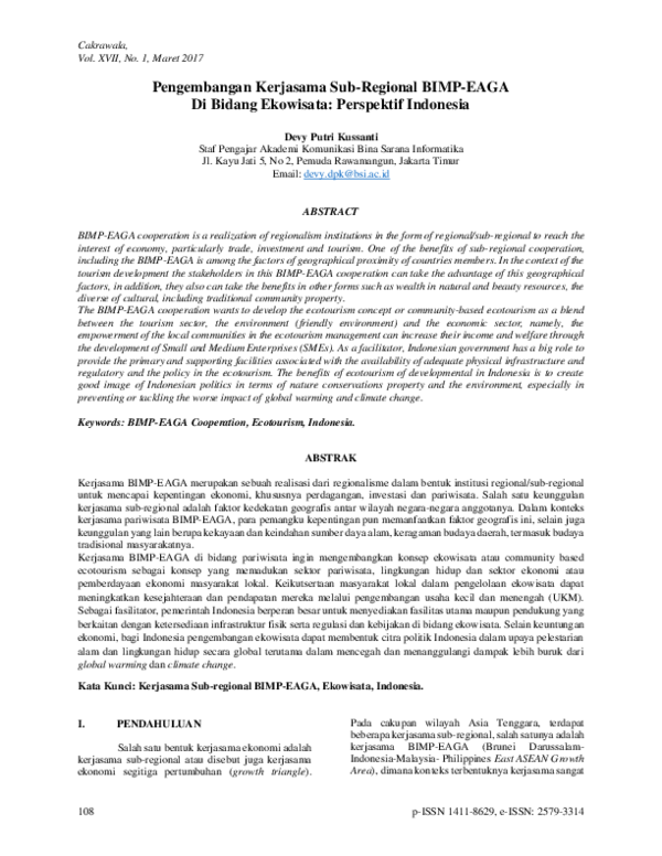 (PDF) Pengembangan Kerjasama Sub-Regional BIMP-EAGA Di Bidang Ekowisata: Perspektif Indonesia
