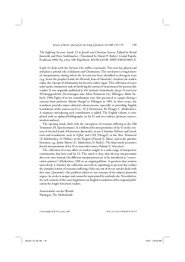 (PDF) The Su ering Servant. Isaiah 53 in Jewish and Christian Sources ...
