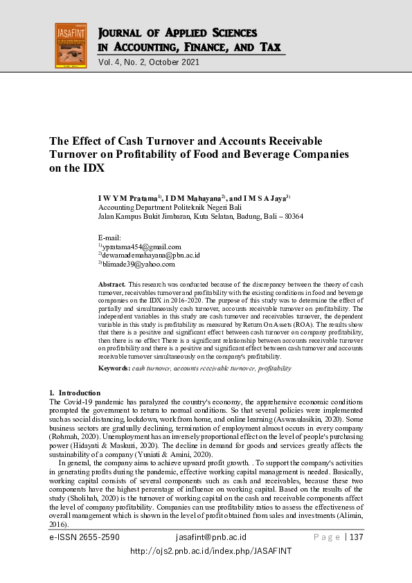 (PDF) The Effect of Cash Turnover and Accounts Receivable Turnover on ...