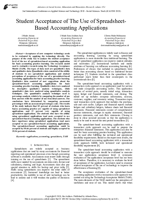 (PDF) Student Acceptance of the Use of Spreadsheet-Based Accounting Applications