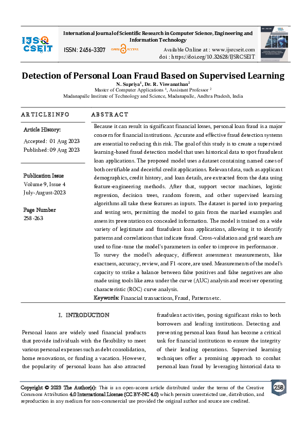 (PDF) Detection of Personal Loan Fraud Based on Supervised Learning
