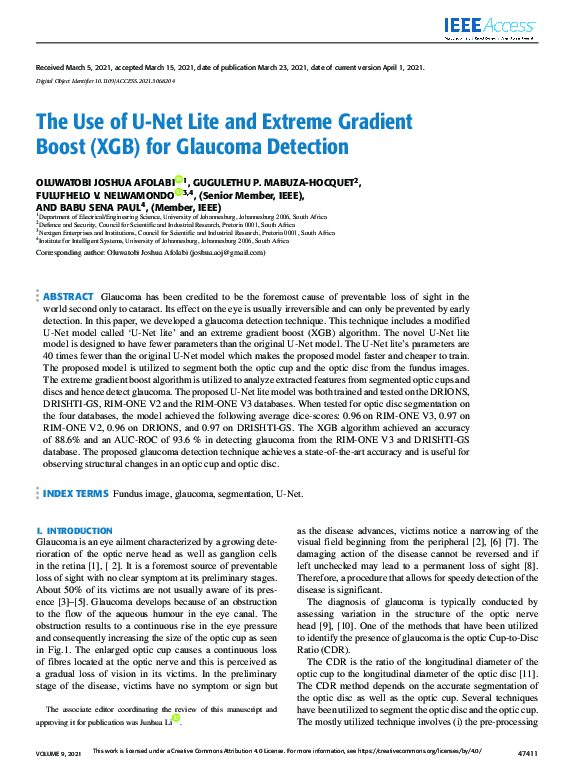 (PDF) The Use of U-Net Lite and Extreme Gradient Boost (XGB) for Glaucoma Detection | AFOLABI ...