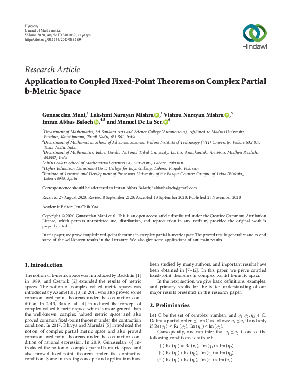 (PDF) Application to Coupled Fixed-Point Theorems on Complex Partial b-Metric Space