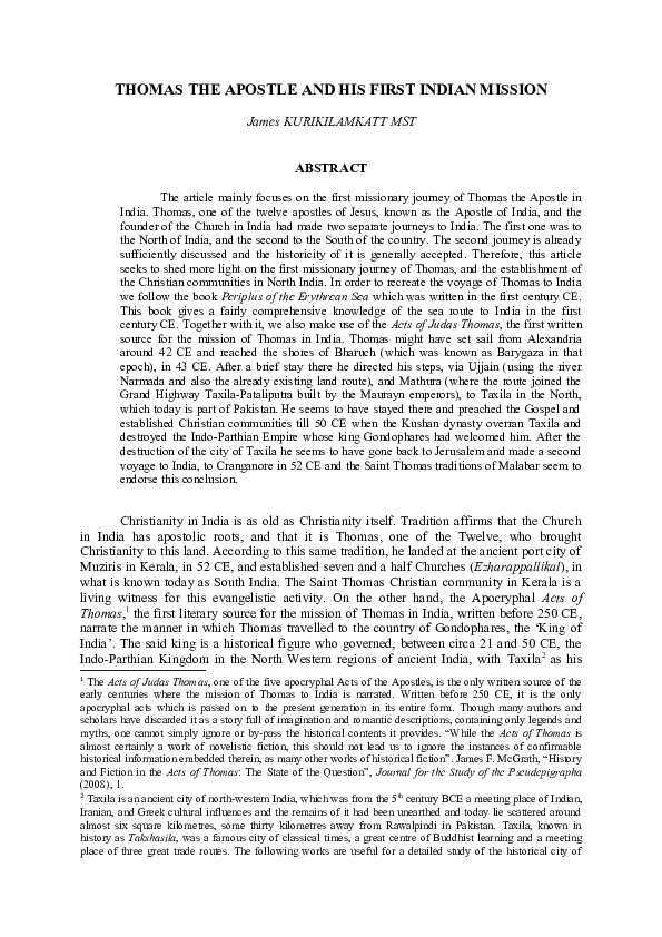 (DOC) THOMAS THE APOSTLE AND HIS FIRST INDIAN MISSION