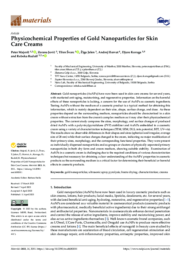 (PDF) Physicochemical Properties of Gold Nanoparticles for Skin Care Creams