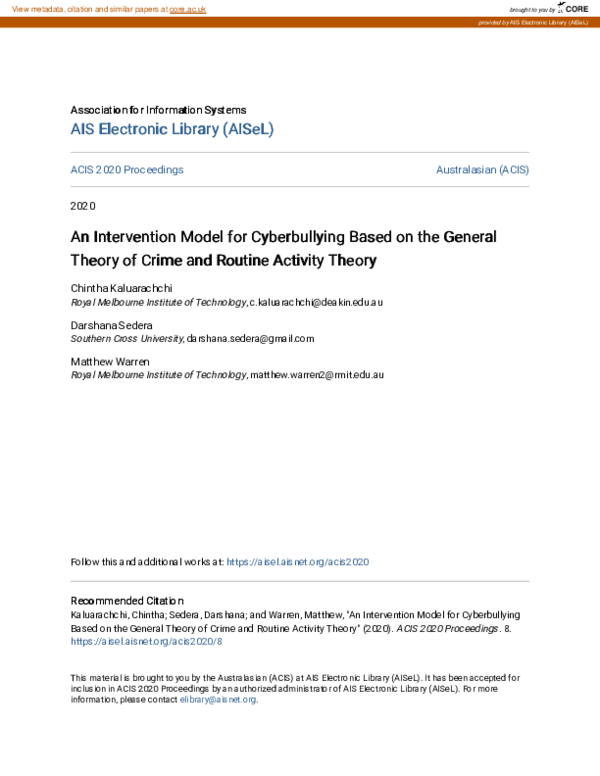 (PDF) An Intervention Model for Cyberbullying Based on the General Theory of Crime and Routine ...