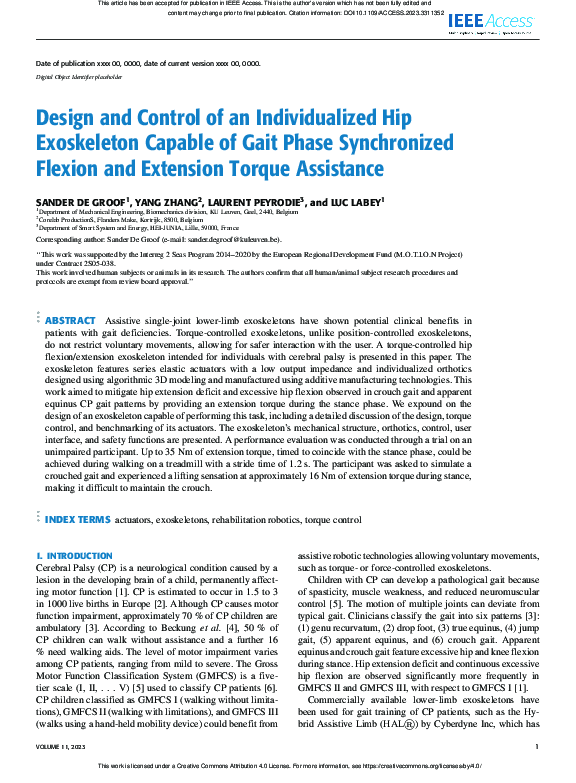 (PDF) Design and Control of an Individualized Hip Exoskeleton Capable ...
