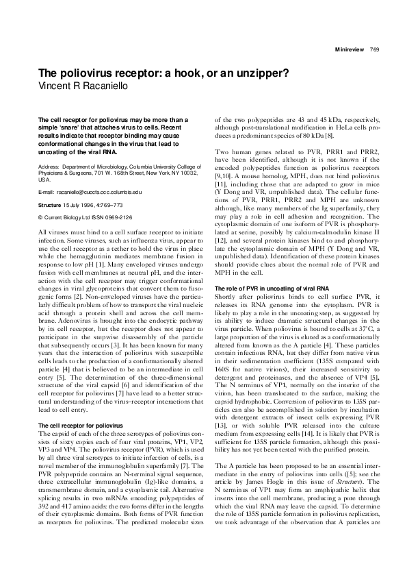 (PDF) The poliovirus receptor: a hook, or an unzipper?