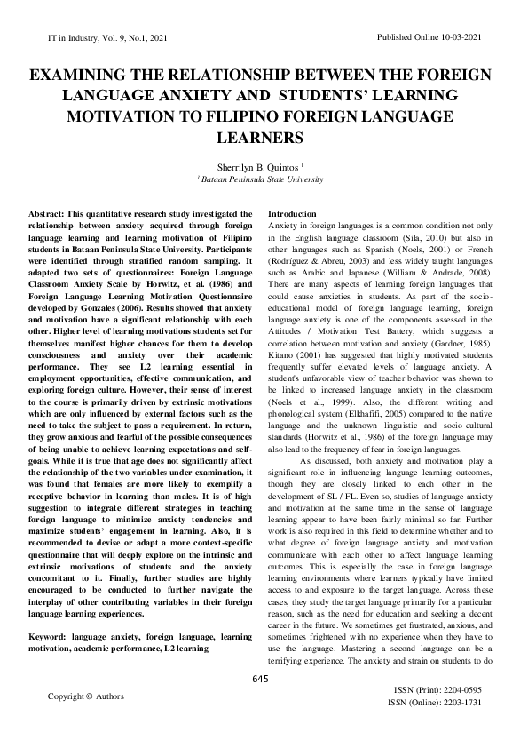 (PDF) Examining the Relationship Between the Foreign Language Anxiety ...