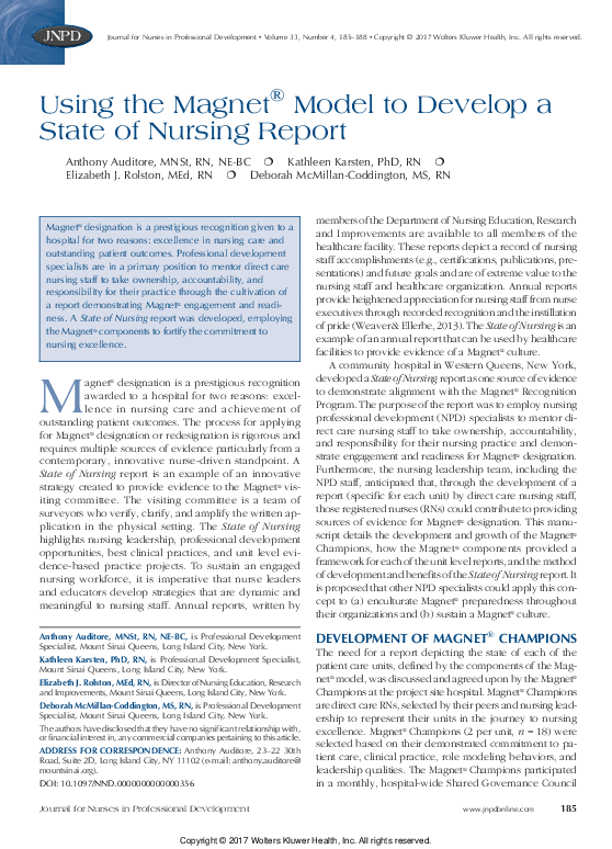 (PDF) Using the Magnet® Model to Develop a State of Nursing Report