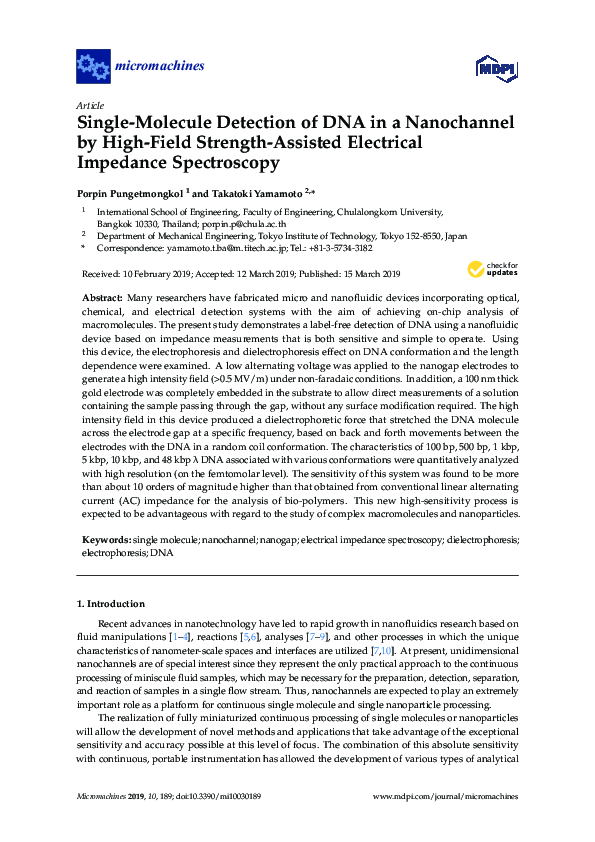 (PDF) Single-Molecule Detection of DNA in a Nanochannel by High-Field Strength-Assisted ...