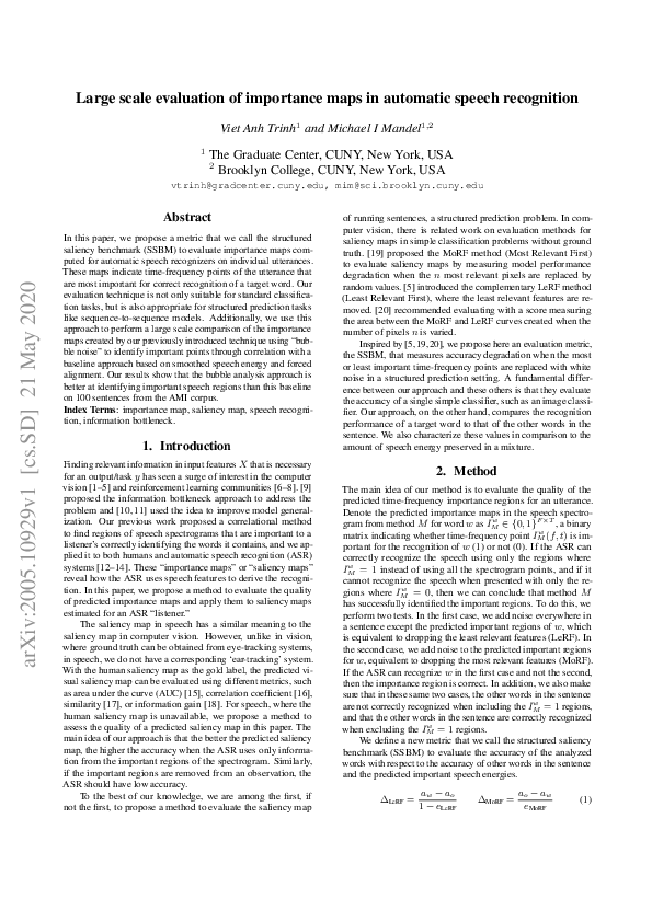 (PDF) Large Scale Evaluation of Importance Maps in Automatic Speech Recognition