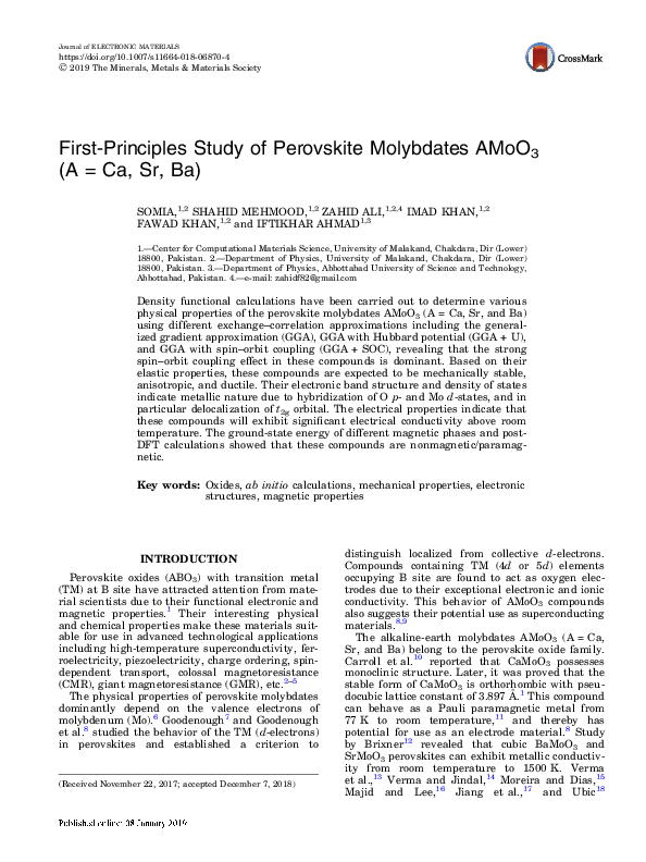 (PDF) First-Principles Study of Perovskite Molybdates AMoO3 (A = Ca, Sr ...