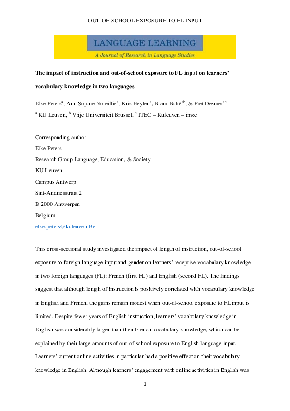 (PDF) The Impact of Instruction and Out‐of‐School Exposure to Foreign ...