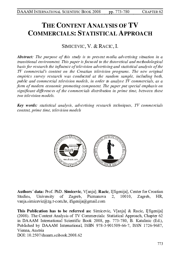 (PDF) The Content Analysis of TV Commercials: Statistical Approach