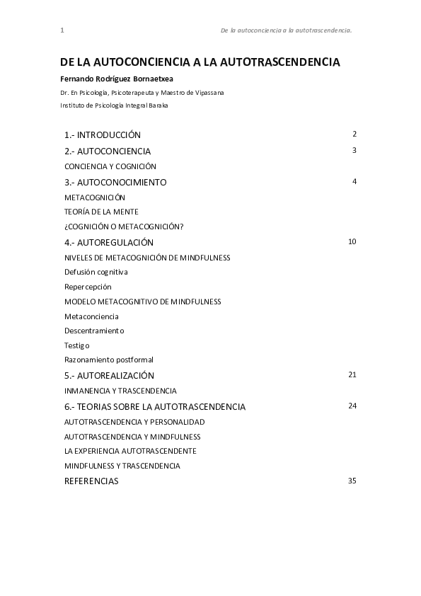 (PDF) DE LA AUTOCONCIENCIA A LA AUTOTRASCENDENCIA