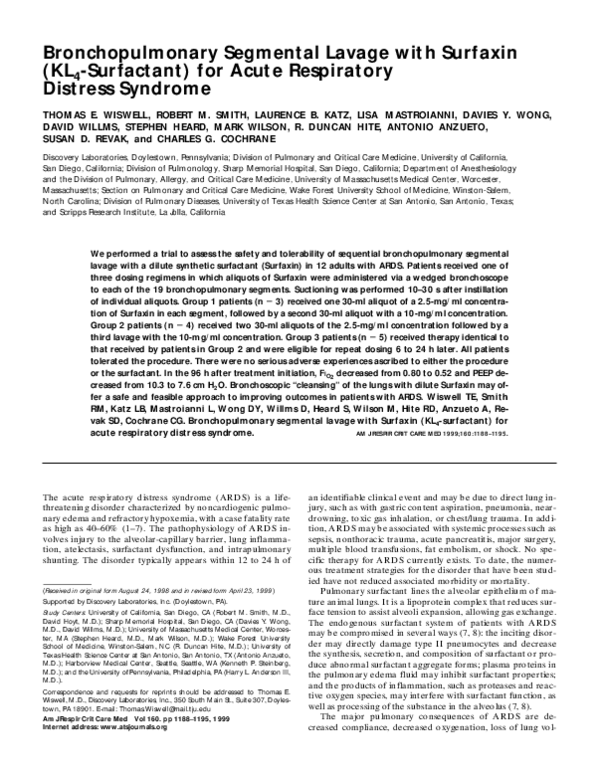 (PDF) Bronchopulmonary Segmental Lavage with Surfaxin (KL4-Surfactant ...