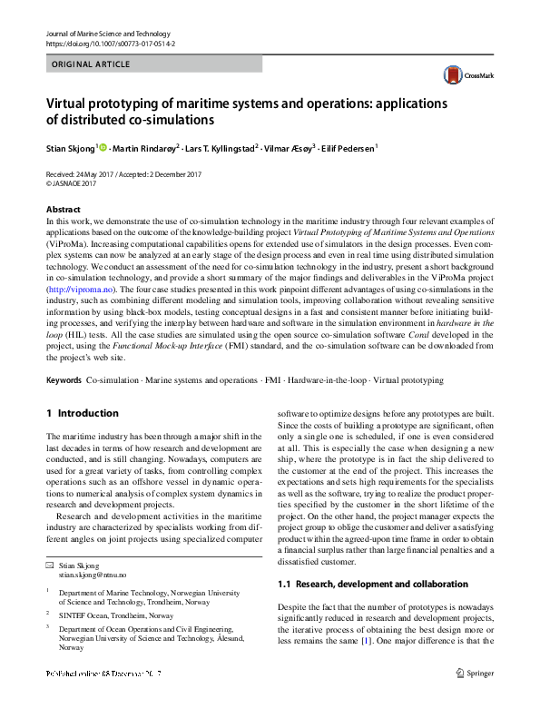 (PDF) Virtual Prototyping of Maritime Systems and Operations | Eilif Pedersen - Academia.edu
