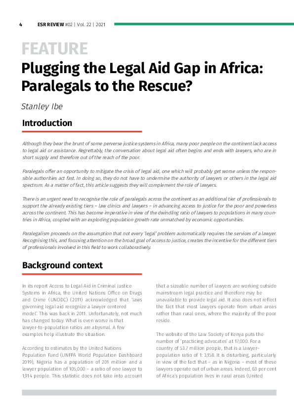 (PDF) Plugging the Legal Aid Gap in Africa: Paralegals to the Rescue?