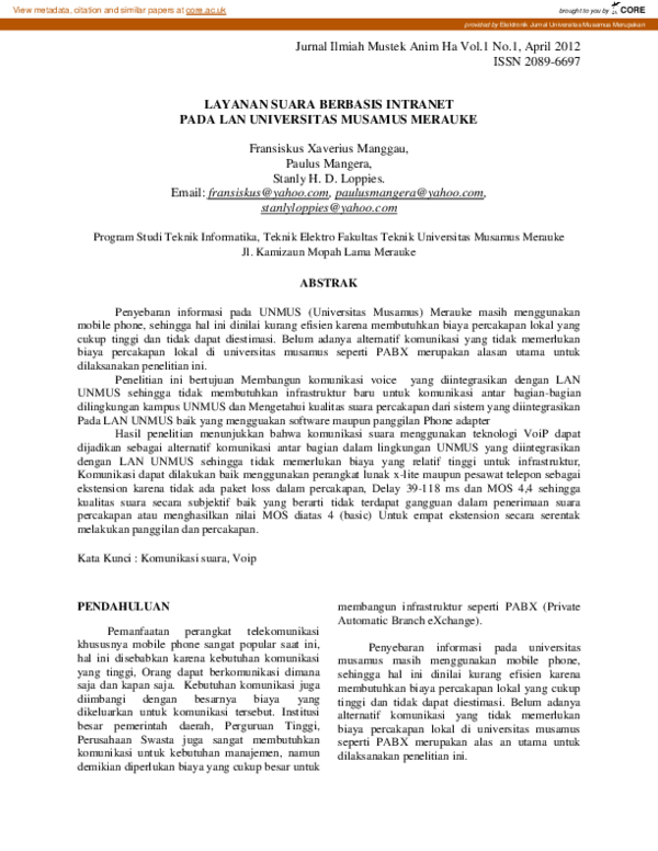 (PDF) Layanan Suara Berbasis Intranet Pada Lan Universitas Musamus Merauke
