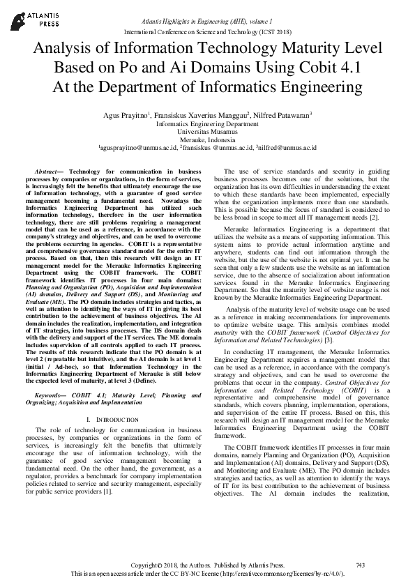 (PDF) Analysis of Information Technology Maturity Level Based At the Department of Informatics ...