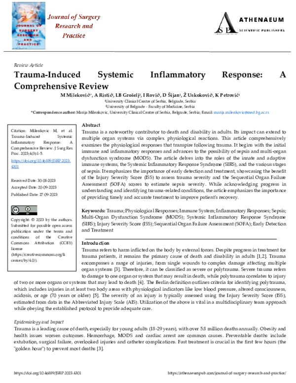 (PDF) Trauma-Induced Systemic Inflammatory Response: A Comprehensive Review