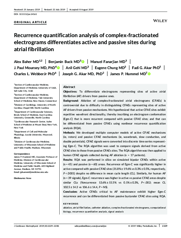 (PDF) Recurrence quantification analysis of complex‐fractionated ...