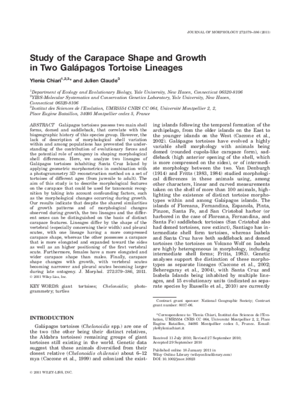(PDF) Study of the carapace shape and growth in two Galápagos tortoise ...